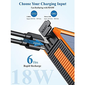 Ffnpua Solar Power Bank, Portable Charger 30000mAh PD 18W QC3.0 Fast Charging with USB Type C 4 Outputs Dual Inputs, Battery Pack with IP55 Waterproof Bright Flashlight for iPhone Android Cell Phones