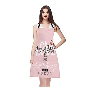 EKOBLA Love Yourself Do Something New Today Aprons Motivational Inspirational Quote Hand Drawn Lettering Waterproof Resistant Chef Cooking Kitchen BBQ Adjustable Aprons for Women Men 27x31 Inch