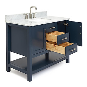 ARIEL Bayhill 43 in. Rectangle Sink Vanity with Carrara White Marble Countertop in Midnight Blue