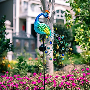 DREAMSOUL Metal Peacock Garden Solar Lights Outdoor Decorative Garden Stake Lights- Waterproof Peacock Solar Landscape LED Path Lights Patio Yard Garden Lawn Outside Decoration