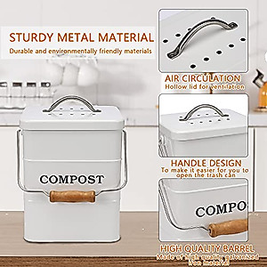 ayacatz Stainless Steel Compost Bin for Kitchen Countertop Compost Bin，1 Gallon, Kitchen Trash Can -Includes Charcoal Filter，Compost Bucket Kitchen Pail Compost with Lid -White