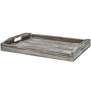 MyGift Rustic Torched Wood Serving Tray with Handles, Farmhouse Ottoman Coffee Tray, 16 x 12 Inches