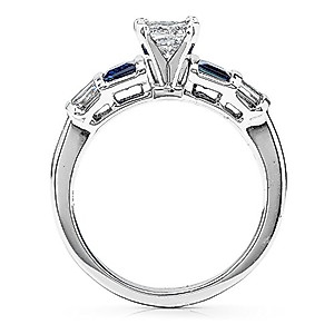 Kobelli Blue Sapphire & Diamond Wedding Rings Set 1 1/4 Carat (ctw) In 14k White Gold, Size 8