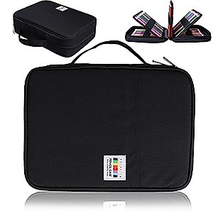 AYVANBER Colored Pencil Case 220 Slots Gel Pens Holder Waterproof Organizer Bag Portable Artist Painting Pencil Pouch Handy Storage Box for Watercolor Pens or Markers and Stationery Supply (Black)