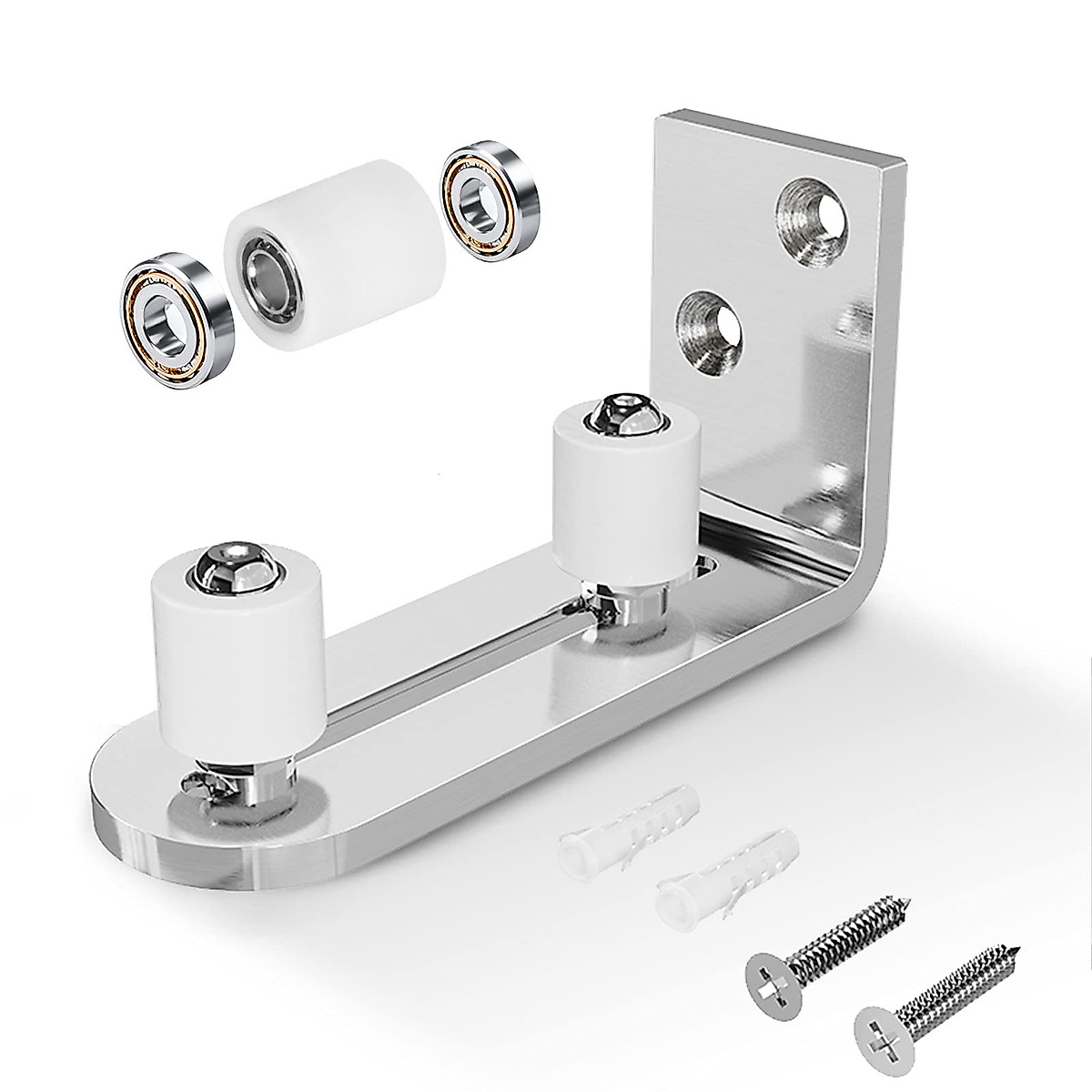 EaseLife Sliding Barn Door Bottom Floor Guide,Ball Bearings Adjustable Stay Roller,Wall Mount System,Flush Flat Bottom Design,2 Assemble Setup Options,Fit All Size Door,Brushed Chrome