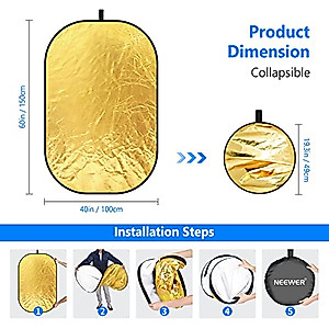 NEEWER 40"x60"/100x150cm Light Reflectors for Photography, Portable 5 in 1 Collapsible Multi Disc with Bag - Translucent, Silver, Gold, Black, White Diffuser for Studio and Outdoor Lighting