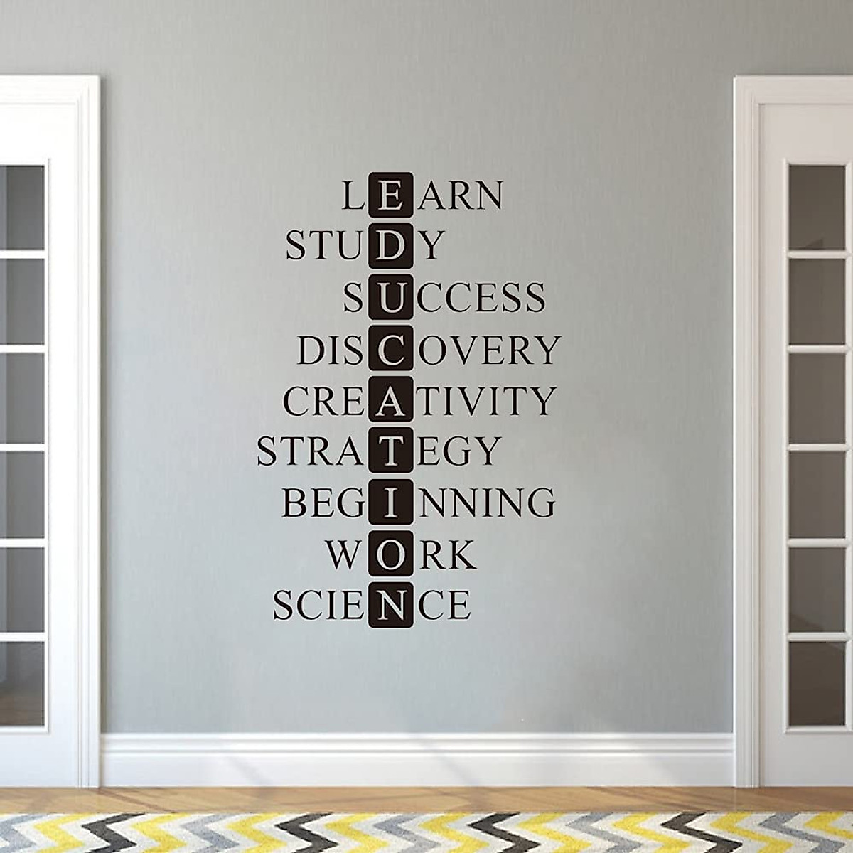 Education Words Quotes Wall Decal Study Room Learn School Wall Sticker Classroom Decor Motivational Education Quote Vinyl Wall Art Murals TM-17 (Black)