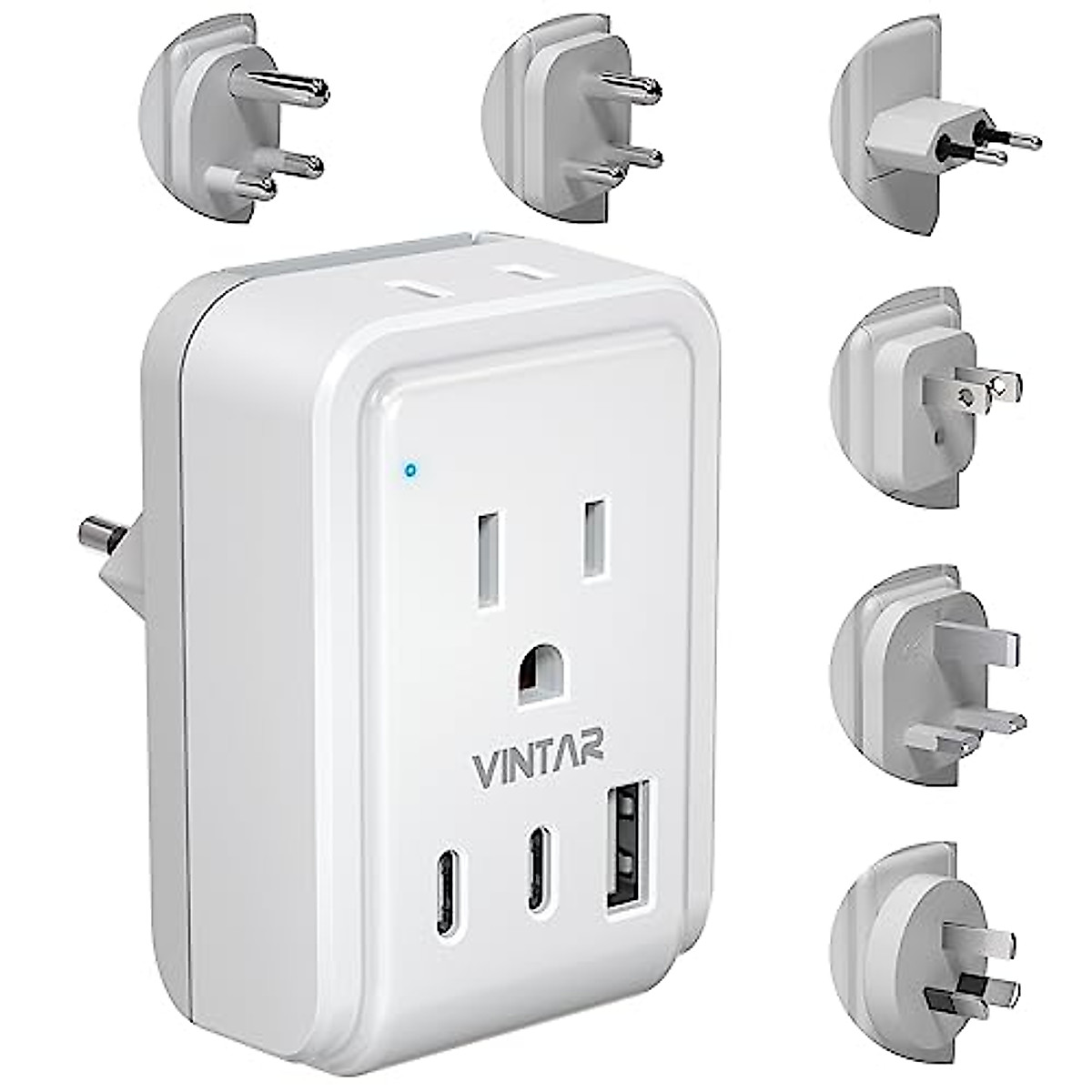 Universal Travel Adapter Kit, VINTAR International Plug Adapter with 3 USB Ports(2 USB C, 3.4A) & 2 American Outlets, Type A,C,G,D,I,M Swap&Adapt Attachments, Adapter for US/EU/UK/India/AUS/Africa