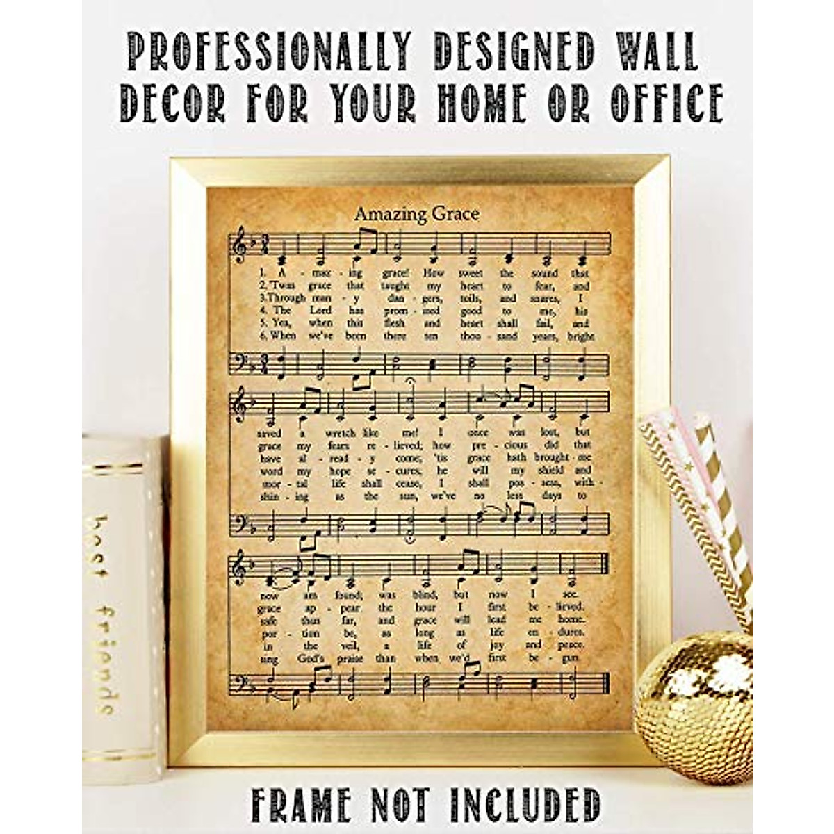 Amazing Grace Wall Art Poster - 11x14 Unframed Art Print - Great Inspirational Music Sheets Gift and Decor Under $15