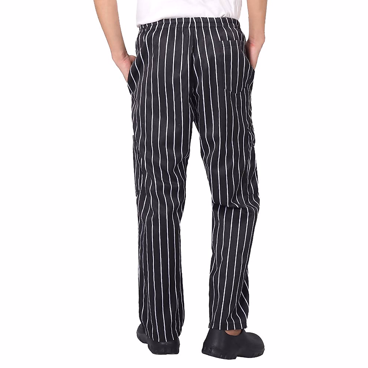 Men's and Women's Baggy Chef Pants Black and White Stripes Cargo Style Cook Pant Black S
