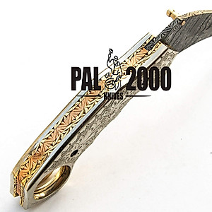 PAL 2000 KNIVES POC-9517 Handmade Damascus Steel Folding Pocket Knife Engraved Steel Handle with Sheath
