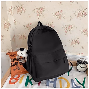 JHTPSLR Preppy Backpack with Plushies Cute Aesthetic Backpack Solid Kawaii Backpack Waterproof Laptop Backpack Casual Daypack (Black)