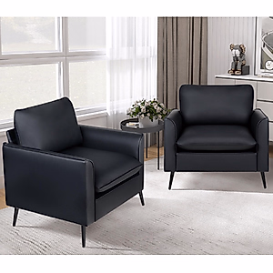 TYBOATLE Accent Chair, Black Leather Accent Chair, Comfy Living Room Chair, Cozy Reading Sitting Chair, Mid Century Modern Accent Chairs, Arm Reception Chairs, Lobby Chair,Office Furniture