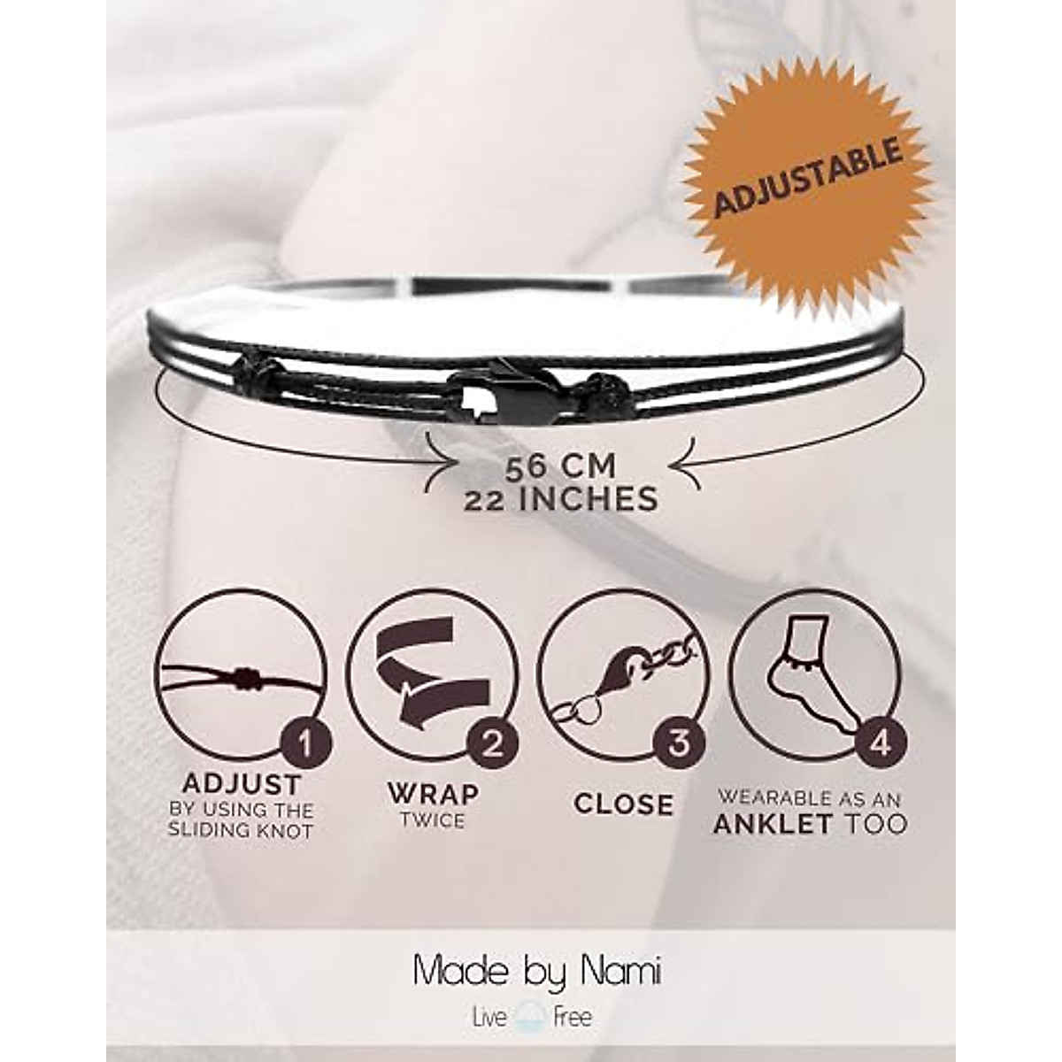 Adjustable Wrap Surfer Bracelet Women & Men - Thin String Bracelet with Snap Hook - Nautical Maritime Beach Jewelry - Handmade & Waterproof - Birthday Gift for Him (Black Black)