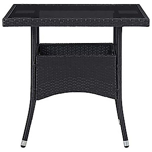 Tidyard 3 Piece Patio Dining Set Glass Tabletop Table with Cushioned 2 Garden Chairs Poly Rattan Steel Frame Bistro Set for Balcony, Yard, Deck, Lawn, Outdoor Furniture