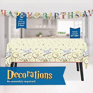 Harry Potter Birthday Decorations Kit | Harry Potter Birthday Party Supplies | With Harry Potter Table Cover, Banner, Dinner Plates, Napkins, Candles, Button | Serves 16