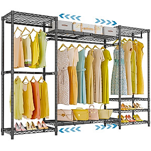VIPEK X5 Expandable Clothes Rack, Large Freestanding Portable Closet Heavy Duty Clothing Rack for Hanging Clothes with 4 Hanging Rods & 8 Wire Shelves, Adjustable from 5.9 ft to 6.6 ft, Black