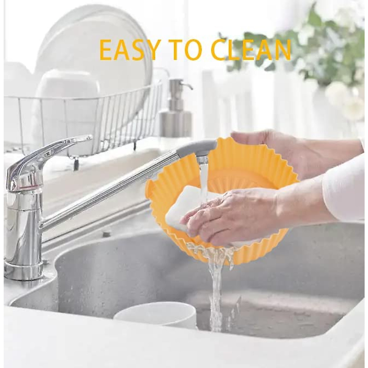 Air Fryer Silicone Pot 2 Pack, Reusable Air Fryer Liner, Fit 2-3 QT, Air Fryer Oven Accessories, Flammable Parchment Liner Replacement.(Blue Orange)