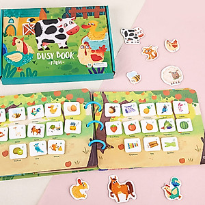 Quiet Book for Toddlers, Early Learning Montessori Interactive Toys for Kids, Autism Sensory Educational Toy Preschool Activity Binder Busy Book for Develop Learning Skills (Farm Animal Theme)