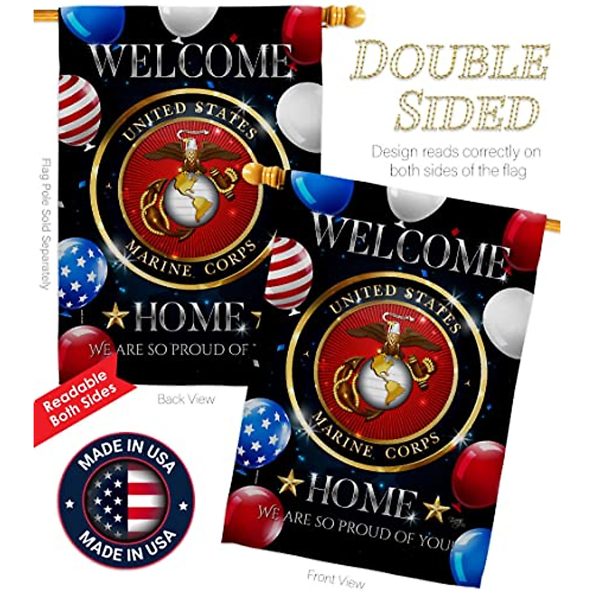 Welcome Home Marine Corp House Flag - Pack Armed Forces Corps USMC Semper Fi United State American Military Veteran Retire Official USA Applique - Banner Small Garden Yard Gift Double-Sided 28 X 40
