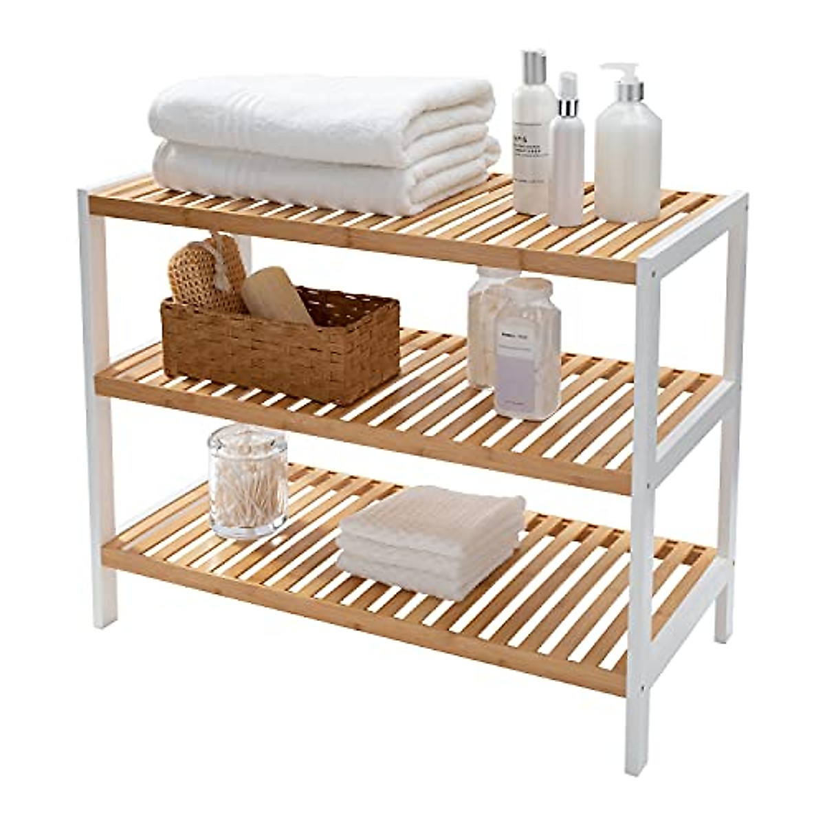Organize It All 3 Tier White Sonora Bamboo Shelf, Dimensions: 28.74" x 12.99" x 22.24", Space Saving, Free Standing Design, Bathroom Storage