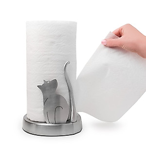 Everyday Solutions Meow Paper Towel Holder - Stainless Steel, Countertop Paper Towel Dispenser - with Tension-Spring for Single Handed Use - Featuring Cute Animal Tail Design - Great for Pet Lovers