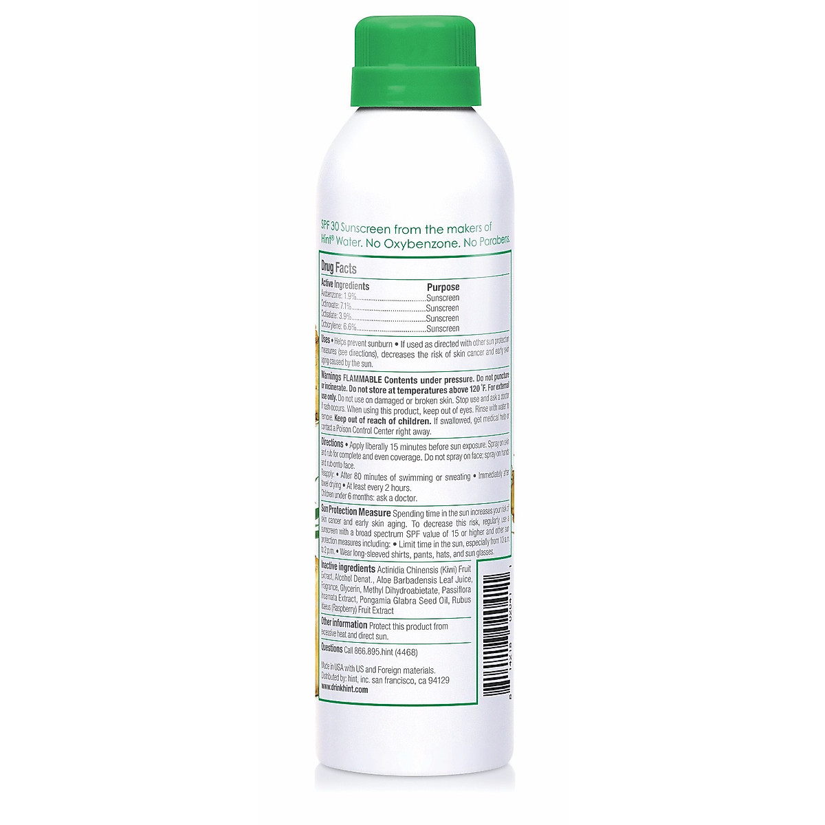 Hint Sunscreen Pineapple, SPF 30, 6 Fl Oz, Oxybenzone Free, Paraben Free, Reef Safe Formula, Compressed Air Spray-on Sunscreen, Water Resistant, Pineapple Scented