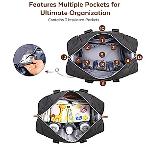 Dikaslon Diaper Bag Tote with 2 Pack Stroller Hooks, Pacifier Case and Changing Pad, Large Travel Diaper Tote for Mom and Dad, Multifunction Baby Bag for Boys and Girls