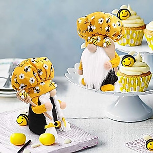 CiyvoLyeen Bumble Bee Chef Gnome Scandinavian Tomte Nisse Swedish Honey Bee Elf Home Farmhouse Kitchen Decor Bee Shelf Tiered Tray Decorations, Set of 2