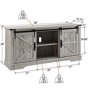 OKD Farmhouse Coffee Bar Cabinet, 58 Inch Buffet Sideboard Cabinet w/Sliding Barn Door, Adjustable Storage Shelves, Rustic Kitchen Storage Pantry for Dining Room, Living Room, Light Rustic Oak