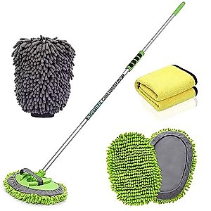 Wontolf 62'' Car Wash Brush with Long Handle Chenille Microfiber Car Wash Mop Kit Mitt Car Washing Brush Cleaning Kits Car Care Kits Scratch-Free Replacement Head Towels for Cars RV Truck Boat