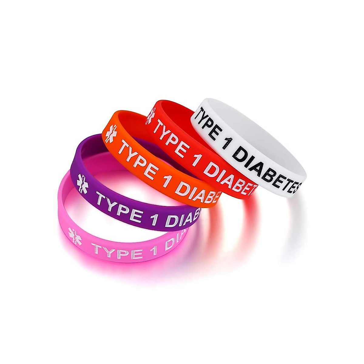 VNOX 5Pcs a Set Silicone Type 1 2 Diabetes Medical Alert ID Bangle Bracelet,7.5" (Style 3-Type 1 Diabetes)