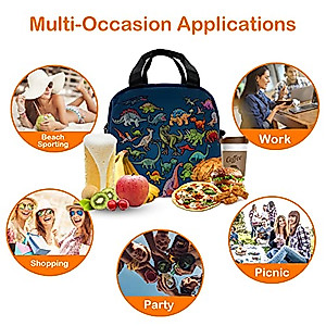 TONGRUIQ Insulated Lunch Bag Women Insulated Small Lunch Tote Box Bags With Adjustable Shoulder Strap Reusable Dinosaurs Lunch Bag for Work Picnic Hiking or Travel