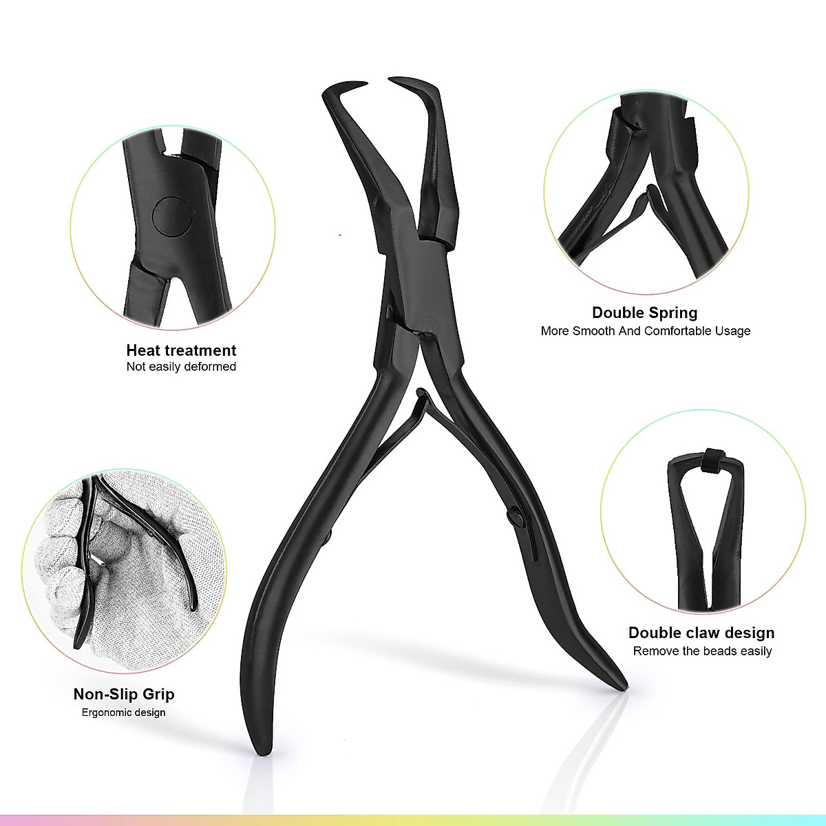 EHDIS Hair Extension Beading Tool Kit Stainless Steel Hair Extensions Micro link Bead Closer and Remover Pliers set, Beads Hair Pulling Hook & Micro Ring Loop Tool Set (Black)