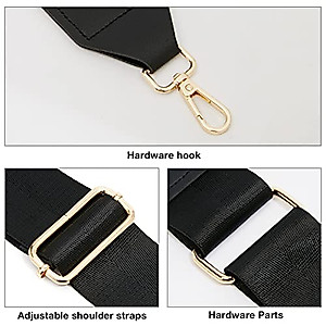 Wide Purse Strap Adjustable Strap Replacement Canvas Crossbody Handbag Shoulder Bag Strap Guitar Style for Women (02 Black)