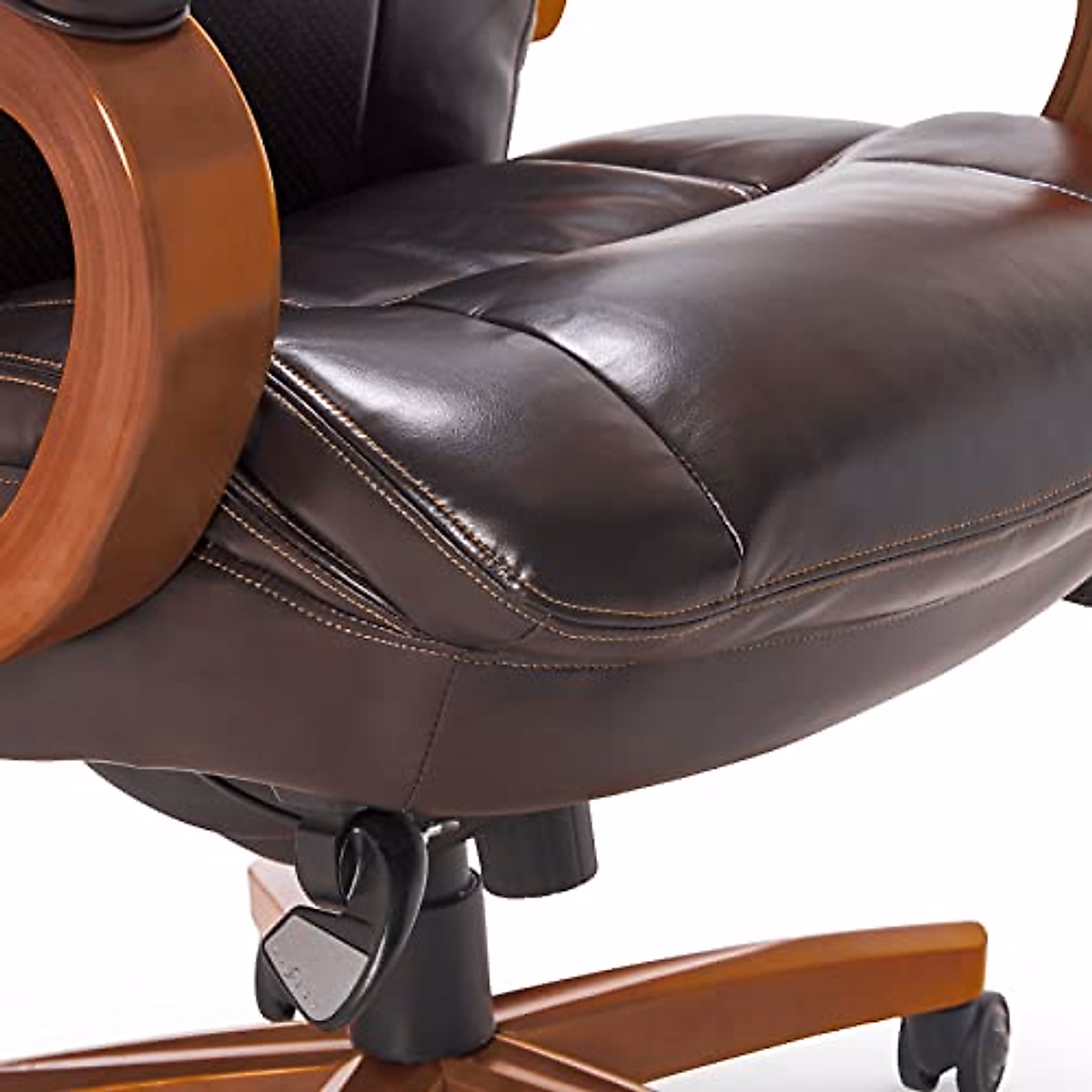 La-Z-Boy Trafford Big and Tall Executive Office Chair with AIR Technology, High Back Ergonomic Lumbar Support, Bonded Leather, Brown