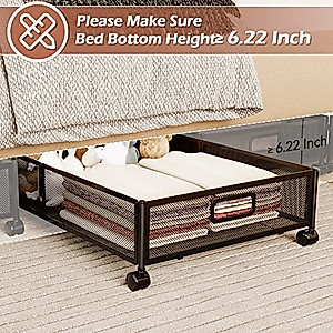 Under Bed Storage, Under Bed Storage Containers with Wheels and Handles, Foldable Heavy Duty Metal Under Bed Shoe Storage Organizer, Under Bed Storage Drawer for Blanket, Clothes, Toy, Book, 2 Pack