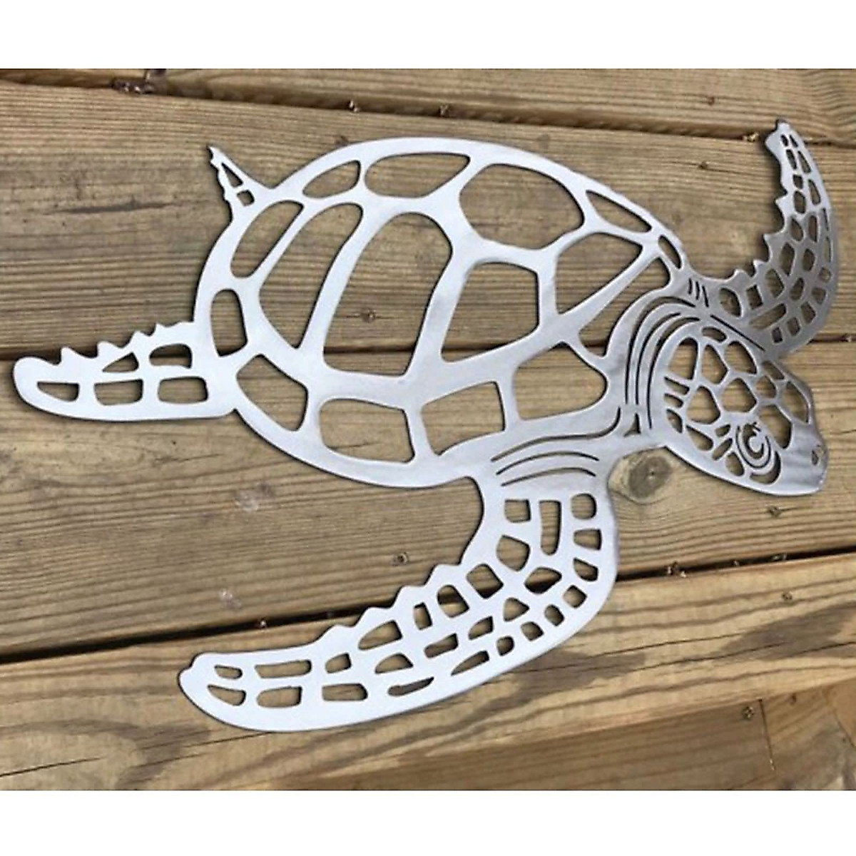 Silver Metal Turtle Silhouette Wall Art Decor, Ocean Sea Turtle Wall Hanging Decoration, Beach Theme Outdoor Wall Sculpture for Home,Garden,Living Room,Fence,Porch, Pool (L)