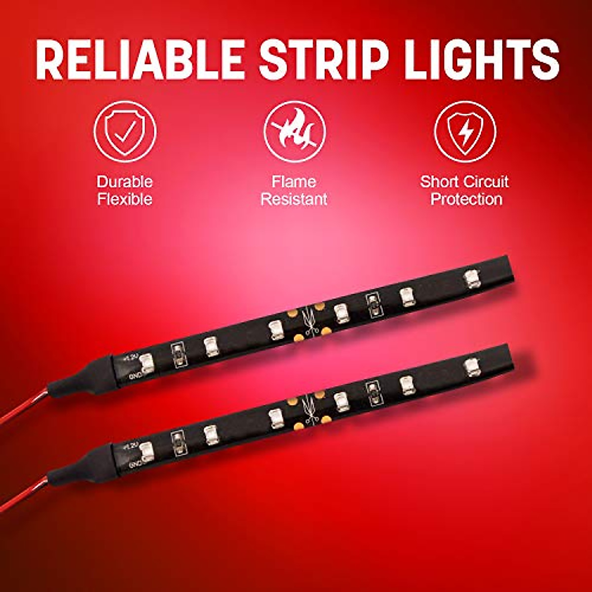 Pilot CZ-177R 12V Red Interior/Exterior LED Flexi Light Strips -12 Inches / 2 Strips- Cut to Fit - Multi-Purpose Automotive or Home Use, Water Resistant with Easy-Peel Tape Included