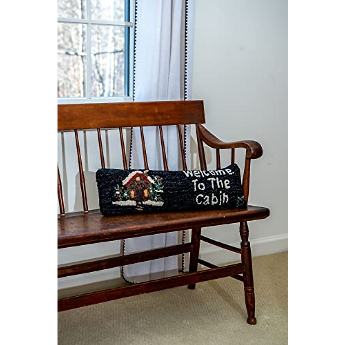 Chandler 4 Corners Artist-Designed Welcome to The Cabin Hand-Hooked Wool Decorative Throw Pillow (8” x 24”)