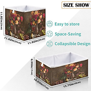 visesunny Closet Baskets Flower Grape and Wine Storage Bins Fabric Baskets for Organizing Shelves Foldable Storage Cube Bins for Clothes, Toys, Baby Toiletry, Office Supply