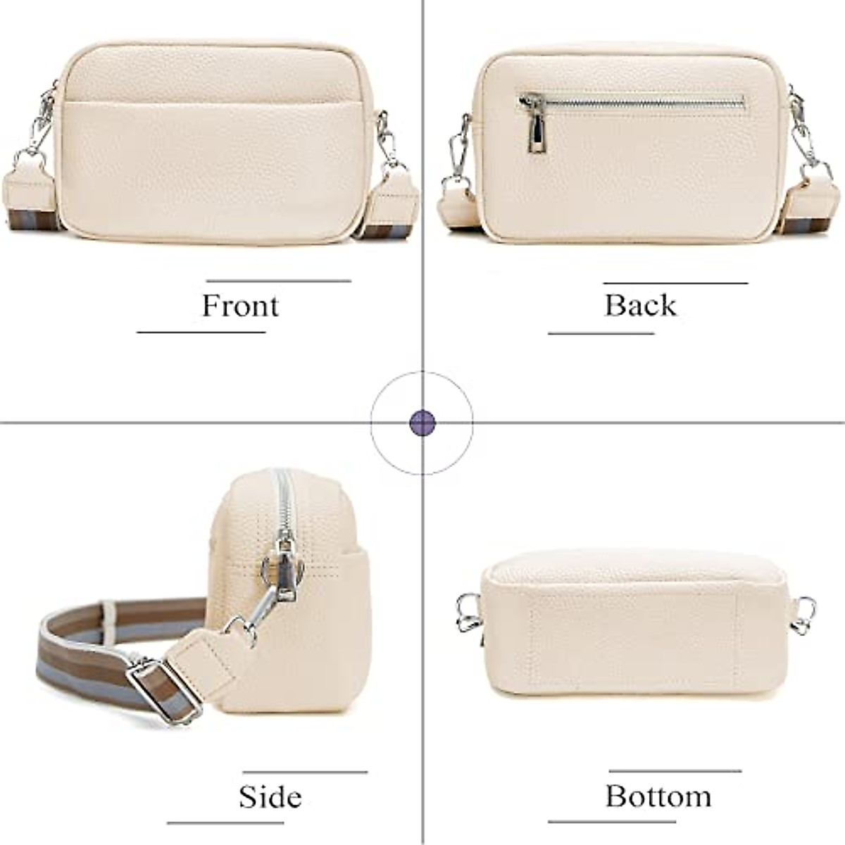 DIVCIDLC Small Crossbody Bag with Wide Guitar Strap Camera Purse Shoulder Handbag Satchel, Off White