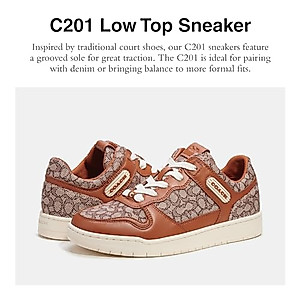 Coach Women's C201 Micro Signature Jacquard Sneaker, Cocoa/Burnished Amber, 8