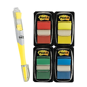 Post-it Flags Value Pack, 50/Dispenser, 4 Dispensers/Pack, 1 in Wide, Assorted Colors, Includes FREE Flags + Highlighter (680-RYBGVA)