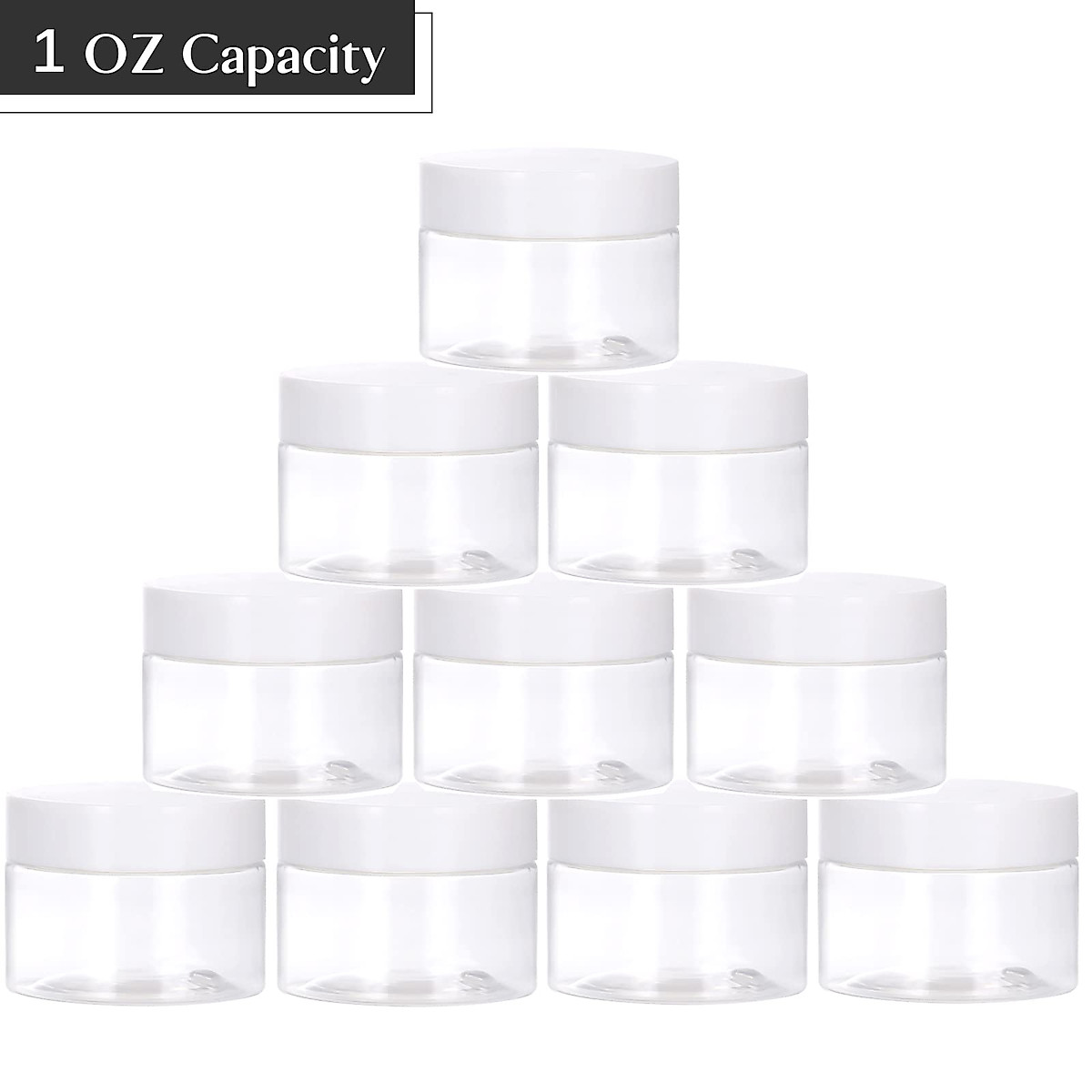 TUZAZO 1 OZ Plastic Jars Round Clear Cosmetic Container Jars with Lids and Labels, 12 Pack Small Plastic Jars for Lotion, Cream, Ointments, Makeup, Glitters, Samples, Travel Storage