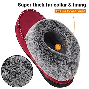 VONMAY Women's Bootie Slippers Suede Moccasin Boots Fuzzy Plush Faux Fur House Shoes Winter Warm Memory Foam Non-slip Indoor Outdoor, Red, Size 11
