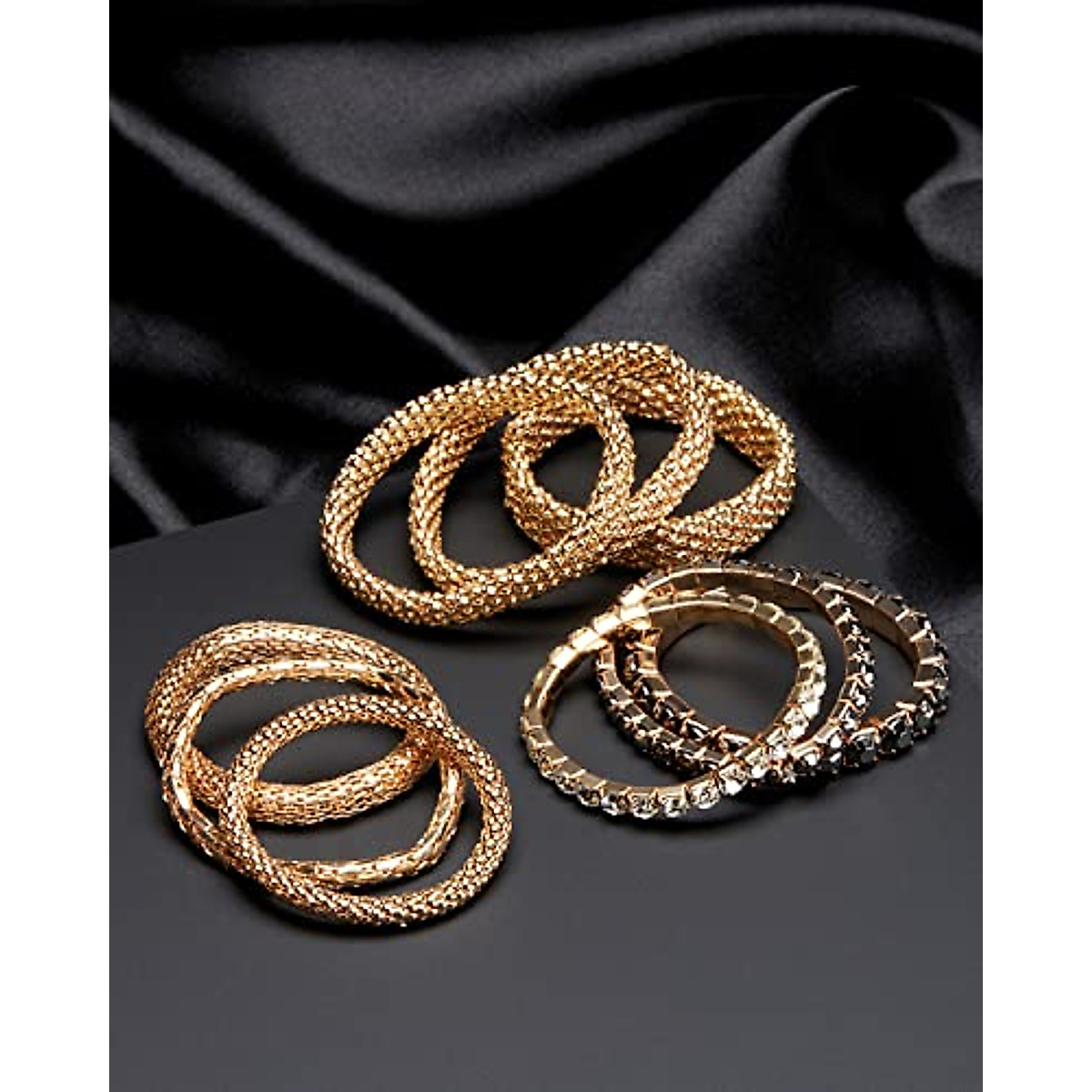 Badgley Mischka Women's Bracelet - Stackable Stretch Layered Crystal Snake Panther Link Mesh Bangle Tennis Bracelet, Yellow