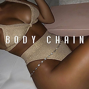 GEMILY Silver Star Waist Chains Rhinestone Belly Chains Sparkle Beach Body chains Jewelry Party Accessory for Women and Girls