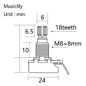 Musiclily Pro Brass Shaft Full Metric Size A500K Guitar Pots Audio Taper Potentiometers for Electric Guitar/Bass (Set of 4)