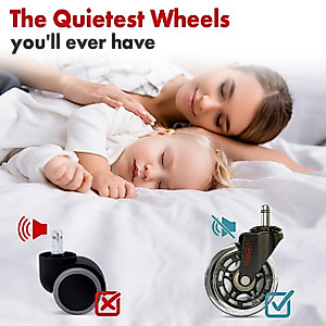 Professional Office Chair Caster Wheels GIFT SET of 5 - PROTECT ALL YOUR FLOORS - 3'' Heavy Duty Replacement Rubber Desk Chair Casters - Best Protection for Your Hardwood Floors